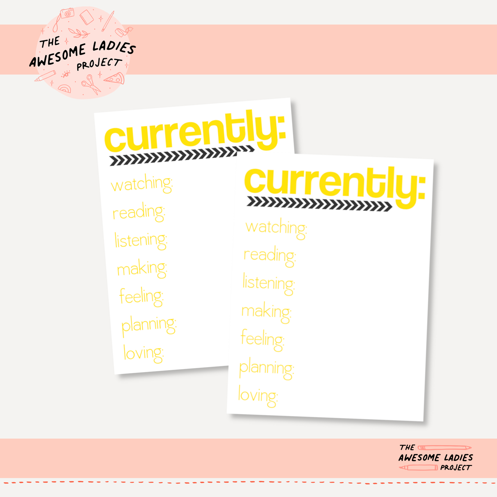 Yellow Digital Currently Journaling Cards – The Awesome Ladies Project